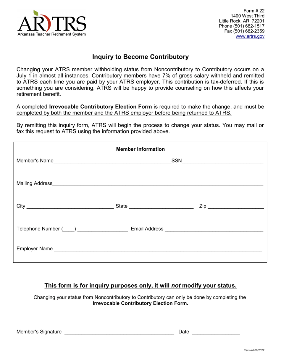 Form 22 - Fill Out, Sign Online and Download Printable PDF, Arkansas ...