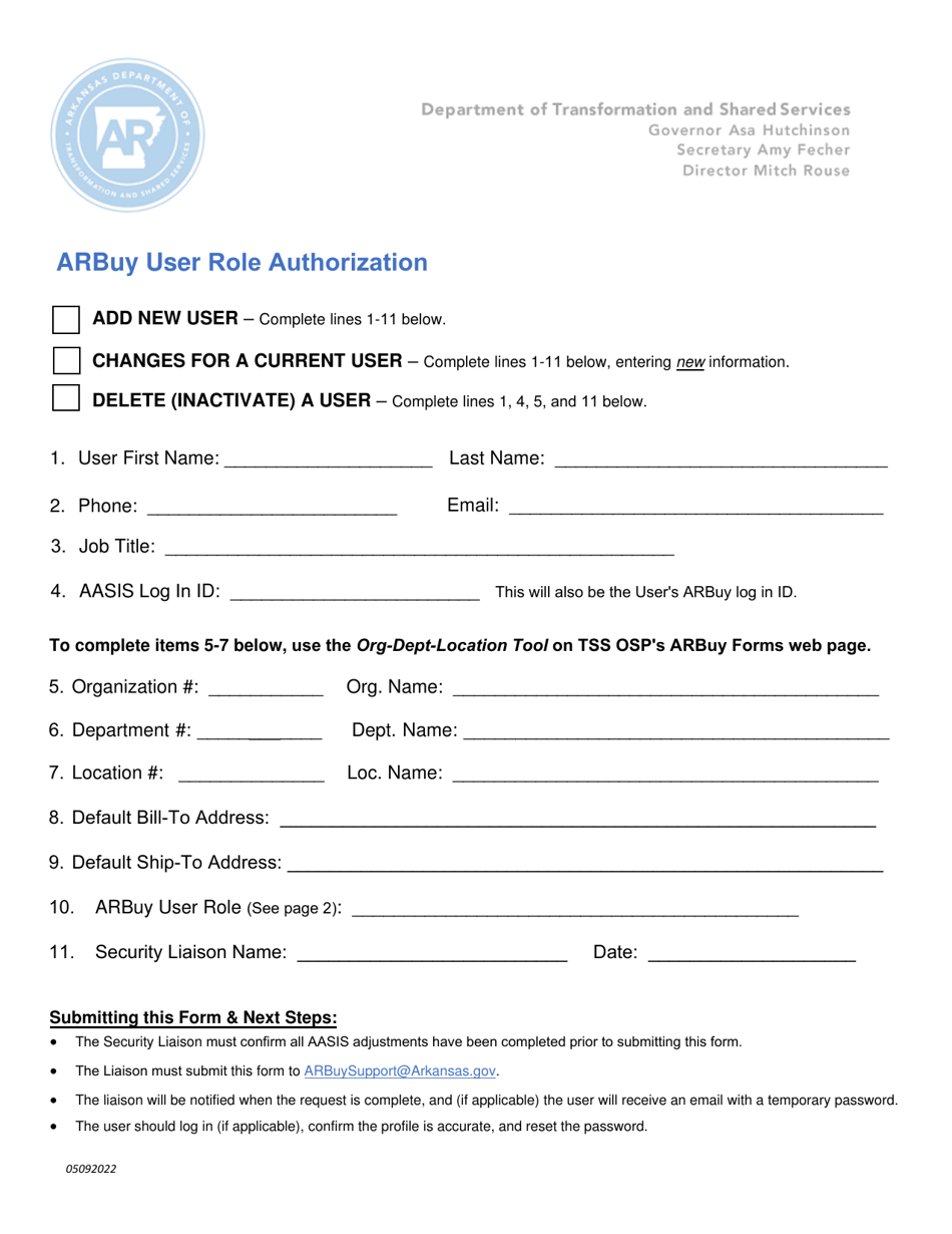 Arkansas Arbuy User Role Authorization - Fill Out, Sign Online and ...