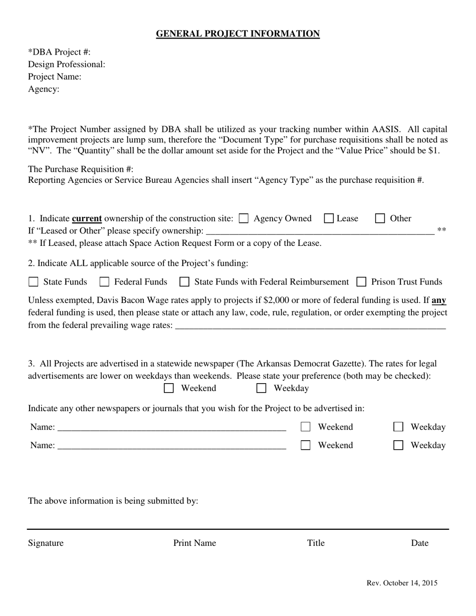 Arkansas General Project Information - Fill Out, Sign Online and Download PDF | Templateroller