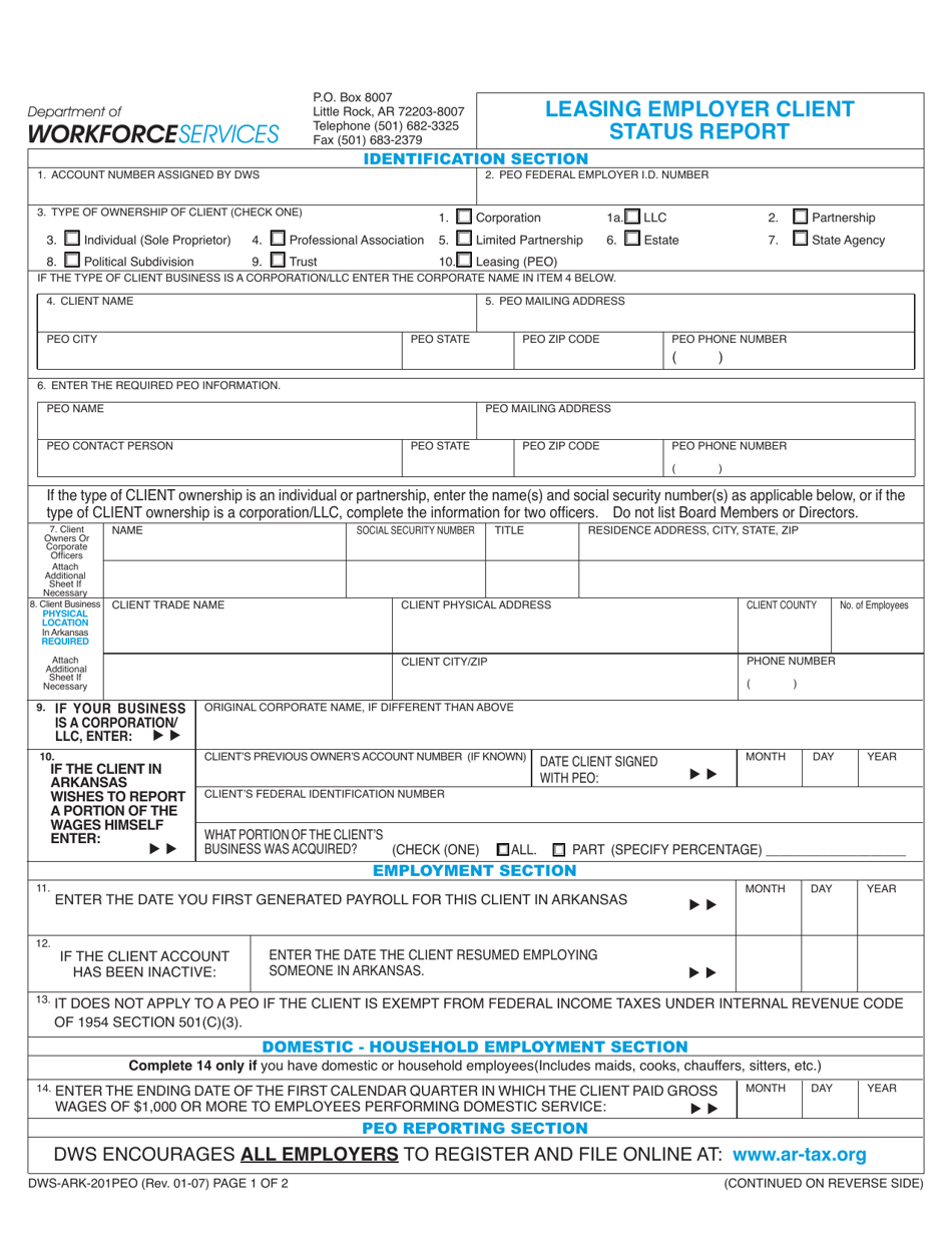 Form DWS-ARK-201PEO - Fill Out, Sign Online and Download Printable PDF, Arkansas | Templateroller