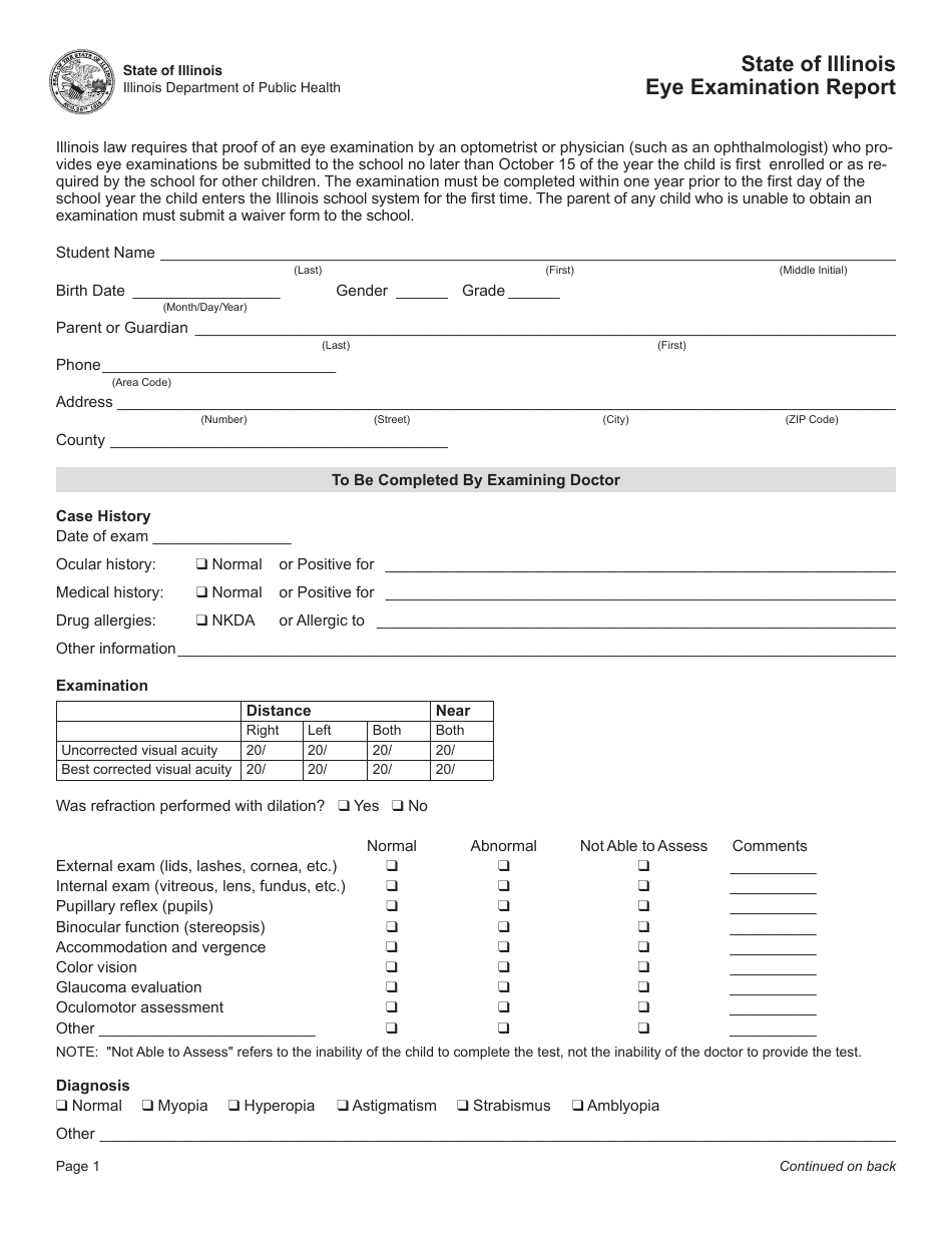 Illinois Eye Examination Report Fill Out Sign Online And Download