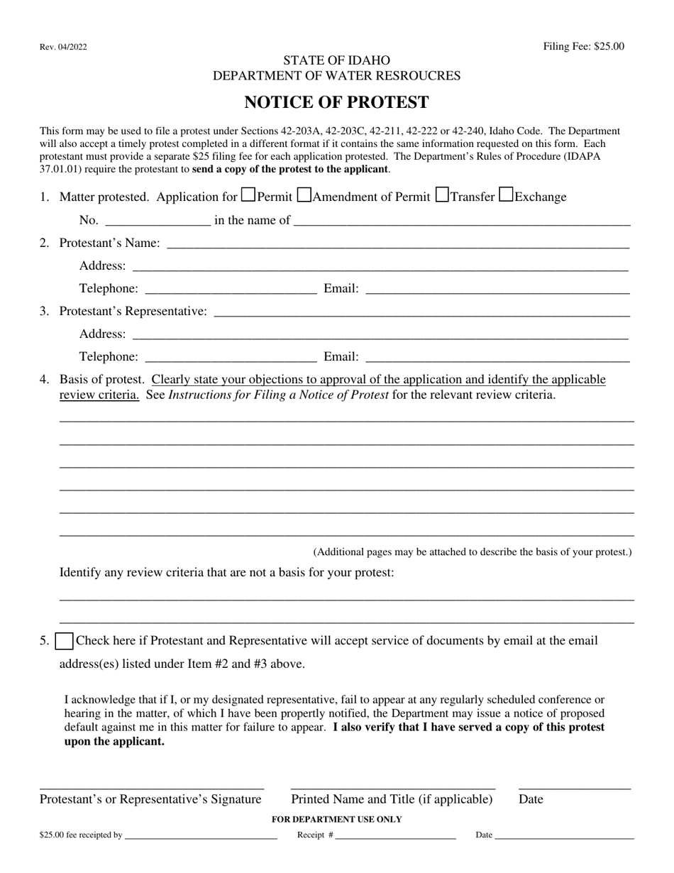 Idaho Notice of Protest - Fill Out, Sign Online and Download PDF ...