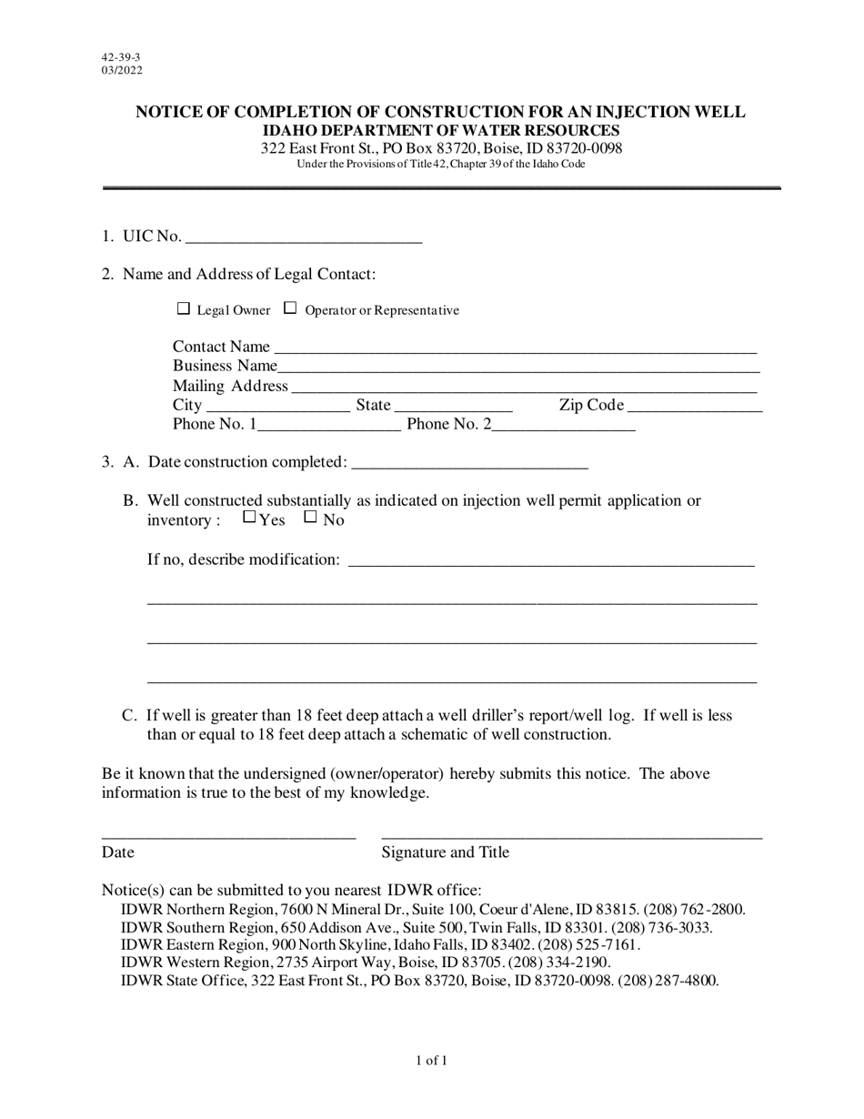 Form 42-39-3 - Fill Out, Sign Online and Download Printable PDF, Idaho ...