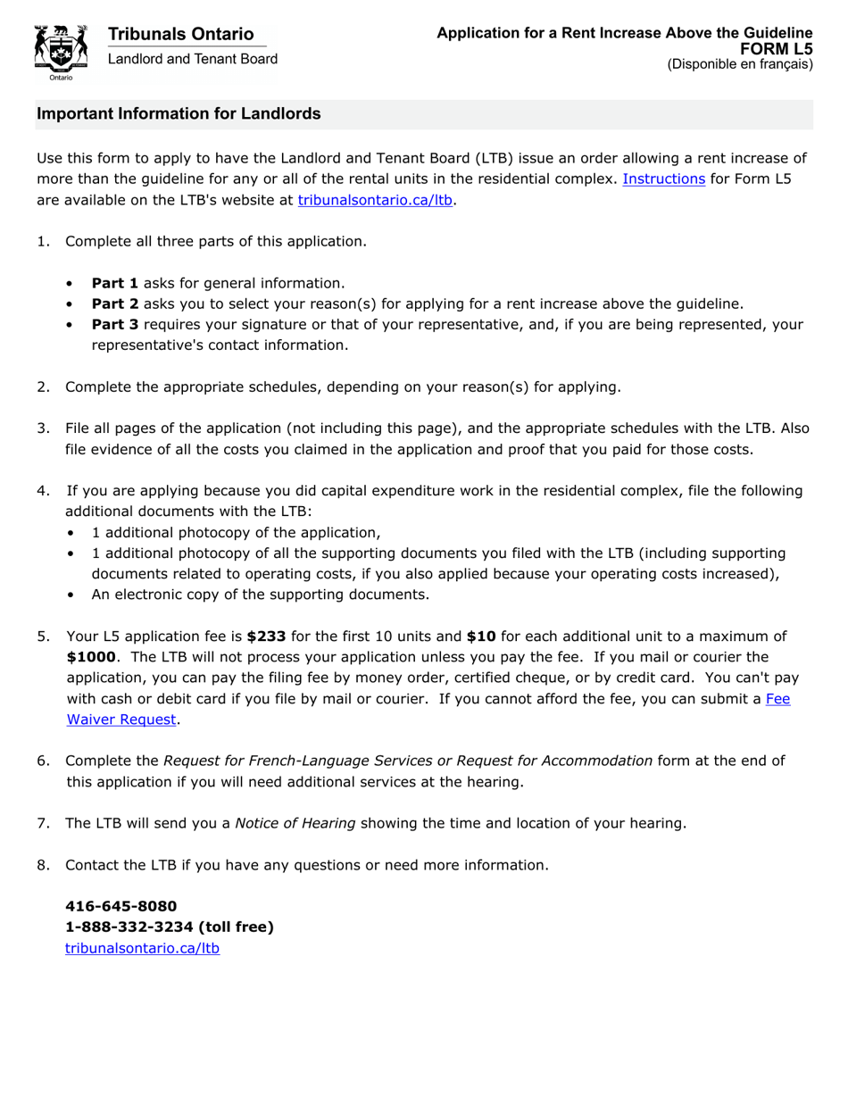 Form L5 - Fill Out, Sign Online and Download Fillable PDF, Ontario Canada | Templateroller