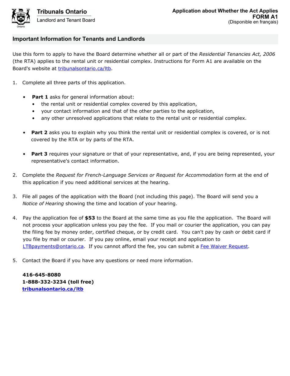 Form A1 - Fill Out, Sign Online and Download Fillable PDF, Ontario ...