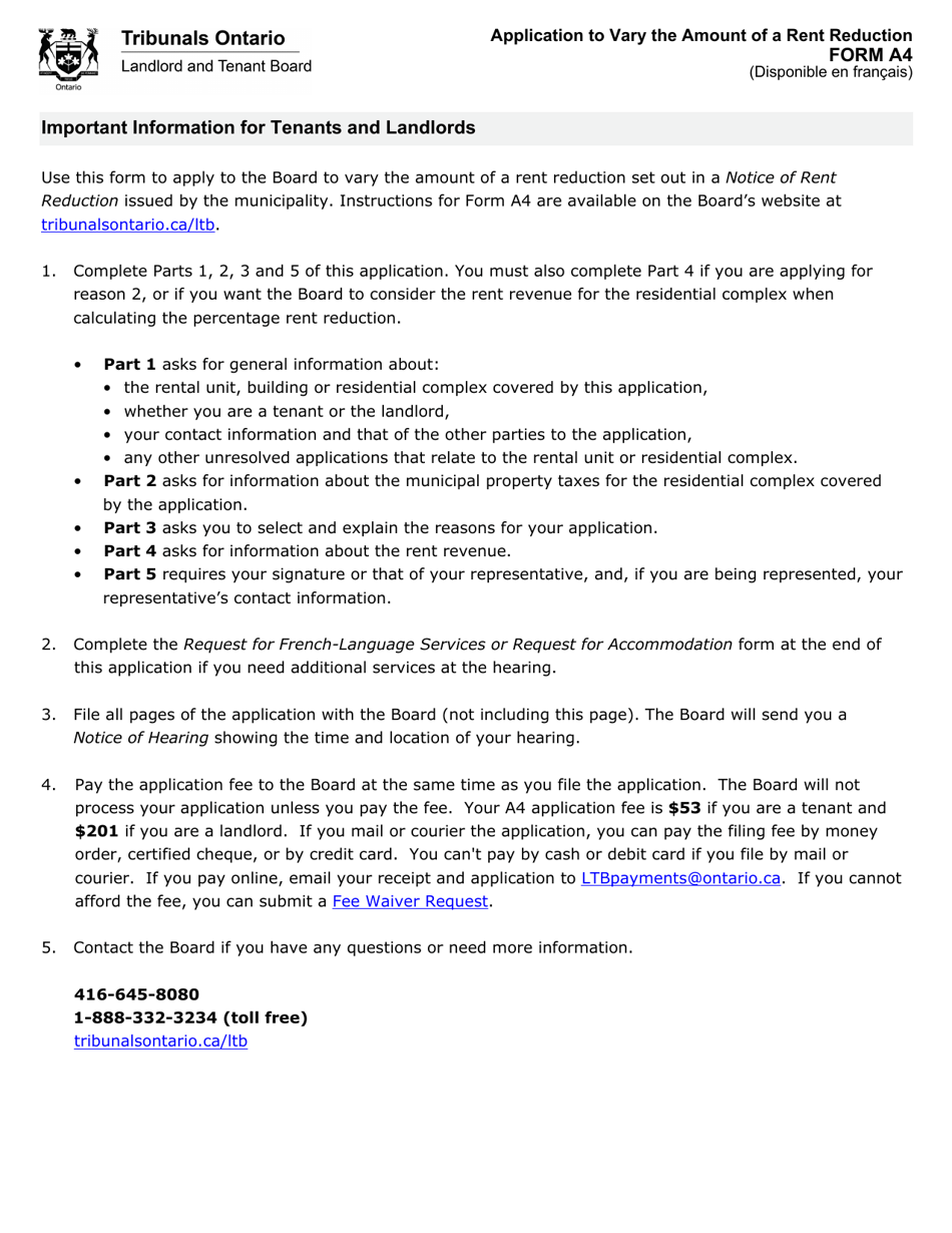 Form A4 - Fill Out, Sign Online and Download Fillable PDF, Ontario ...