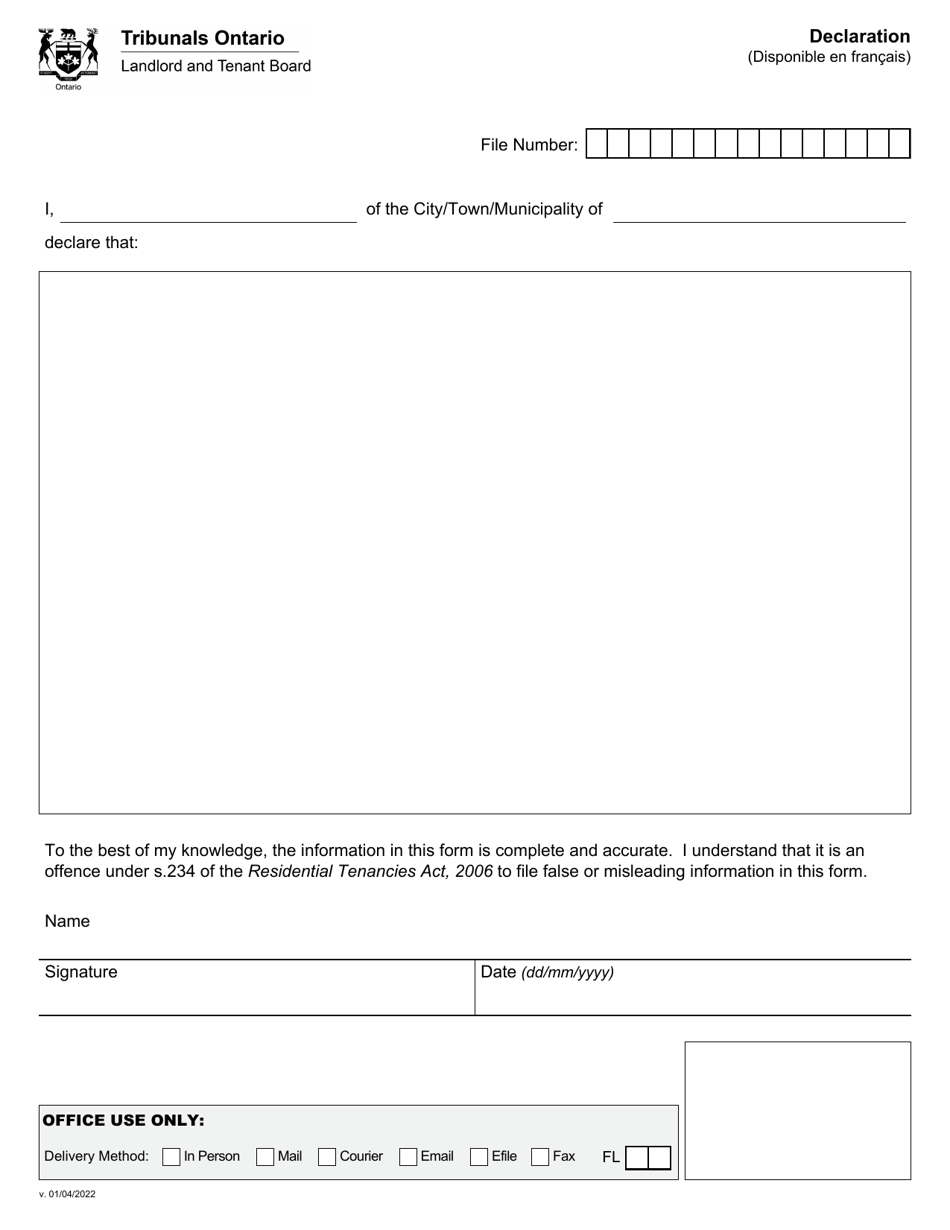 Ontario Canada Declaration Download Fillable PDF 2018 2024 ontario-canada-declaration-download-fillable-pdf-2018-2024