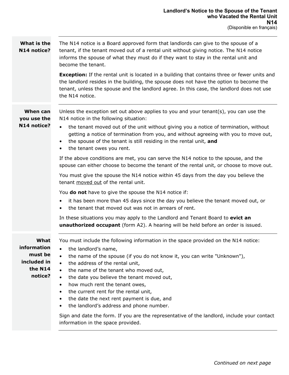 Form N14 - Fill Out, Sign Online and Download Fillable PDF, Ontario ...