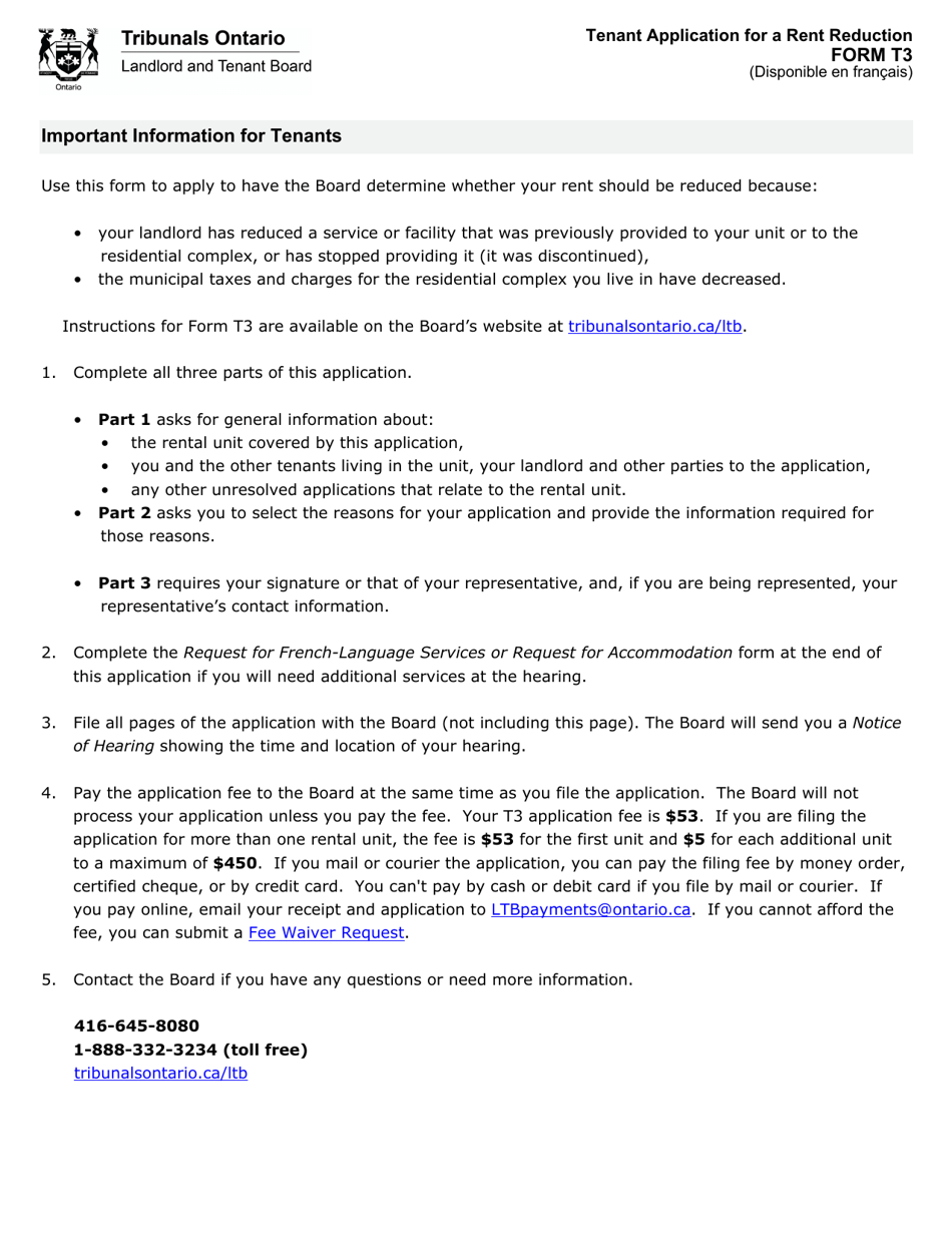 Form T3 Download Fillable PDF or Fill Online Tenant Application for a ...
