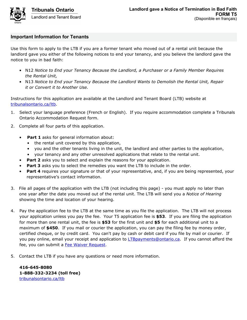 Form T5 - Fill Out, Sign Online and Download Fillable PDF, Ontario ...