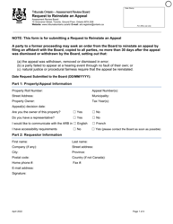 Ontario Canada Request to Reinstate an Appeal - Fill Out, Sign Online ...