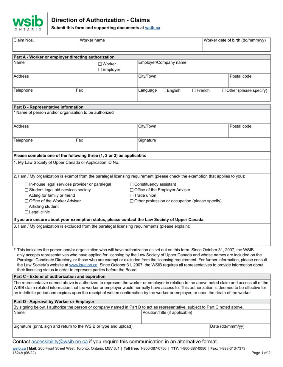 Form 1824A Download Fillable PDF or Fill Online Direction of ...