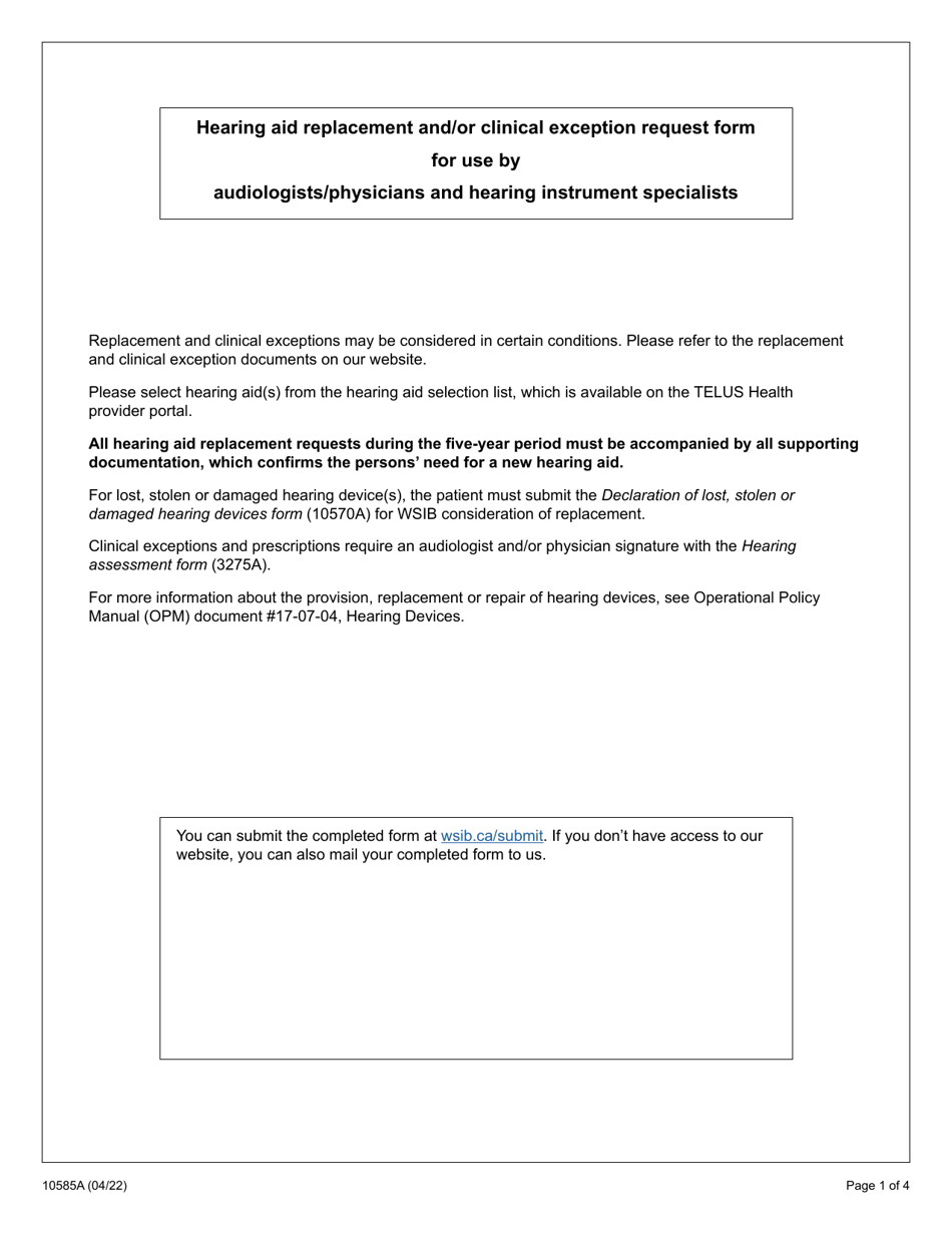 Form 10585A - Fill Out, Sign Online and Download Fillable PDF, Ontario ...