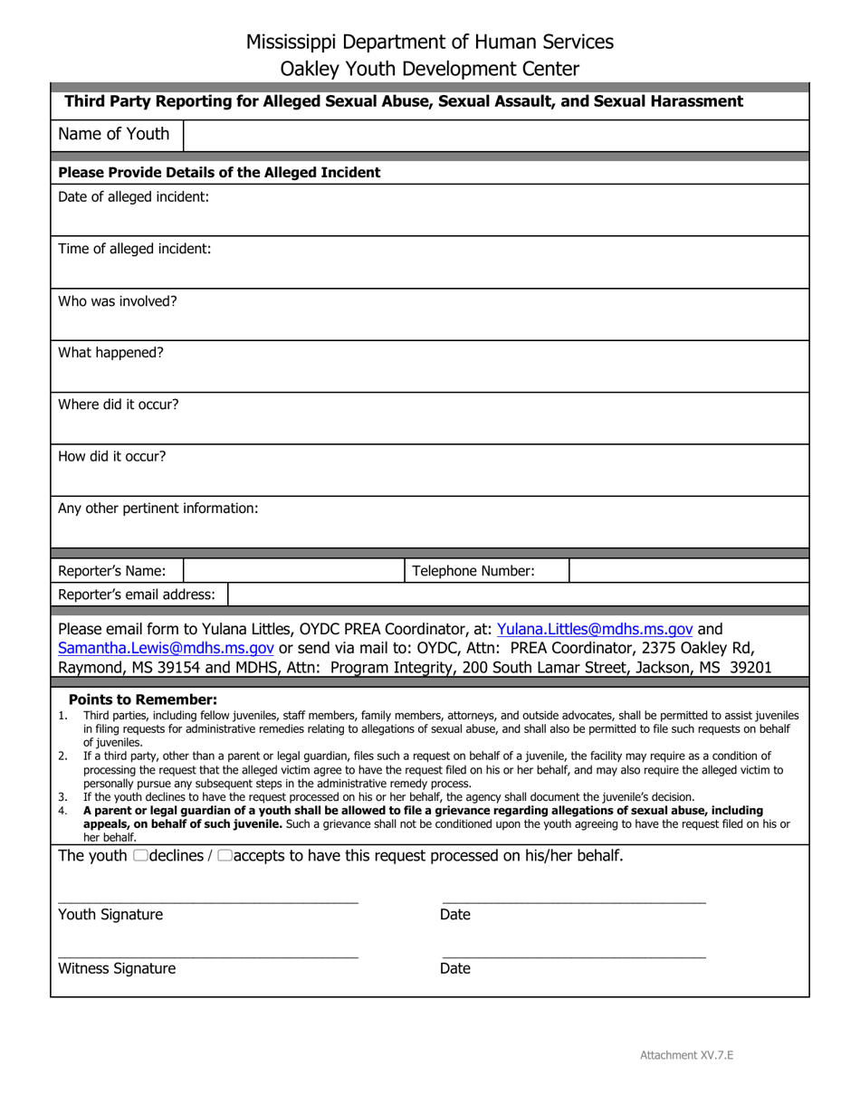 Mississippi Third Party Reporting for Alleged Sexual Abuse, Sexual ...