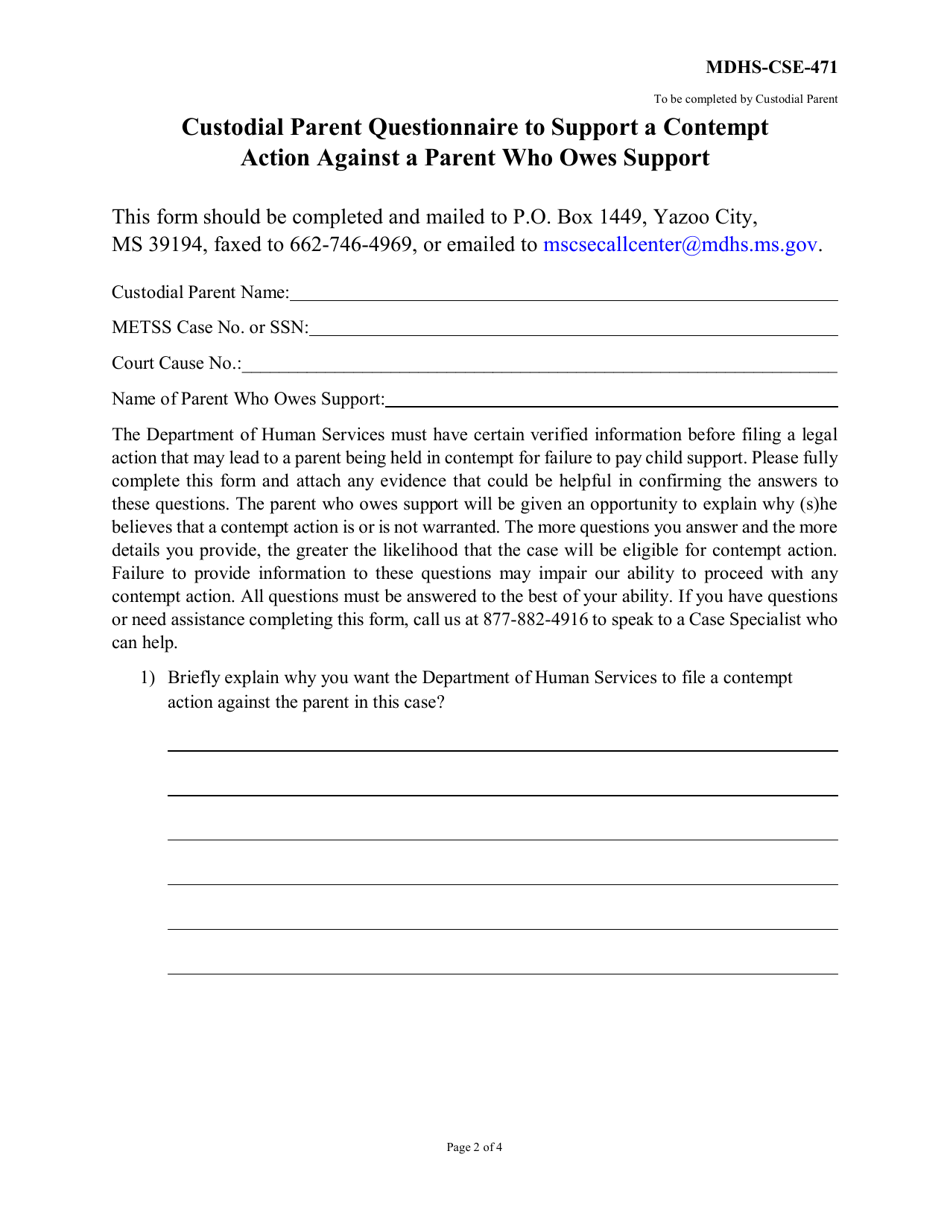Form MDHS-CSE-471 - Fill Out, Sign Online and Download Fillable PDF ...
