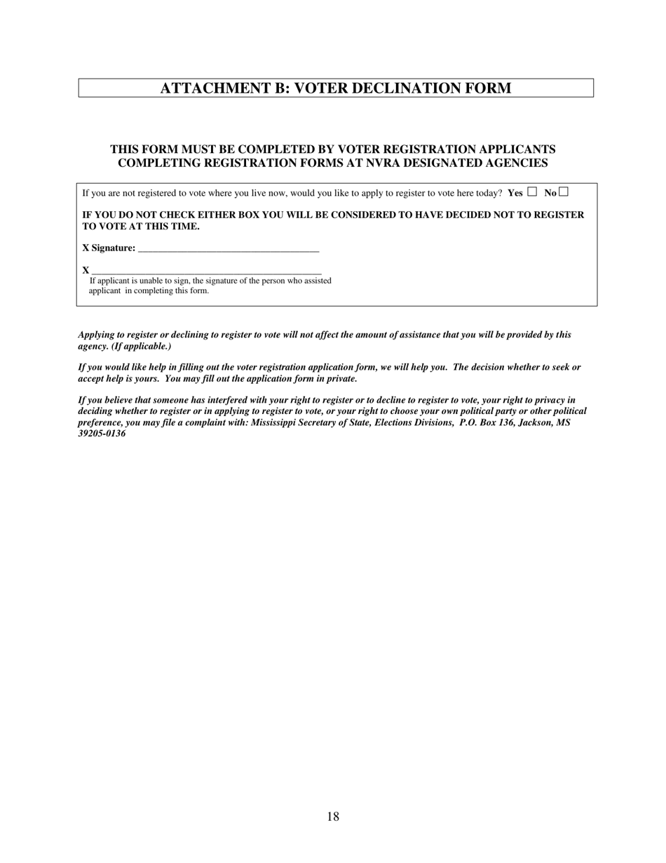 Mississippi Voter Declination Form - Fill Out, Sign Online and Download ...