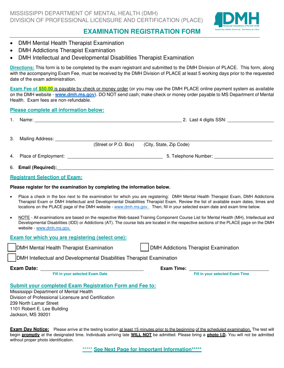 Mississippi Examination Registration Form - Fill Out, Sign Online and ...