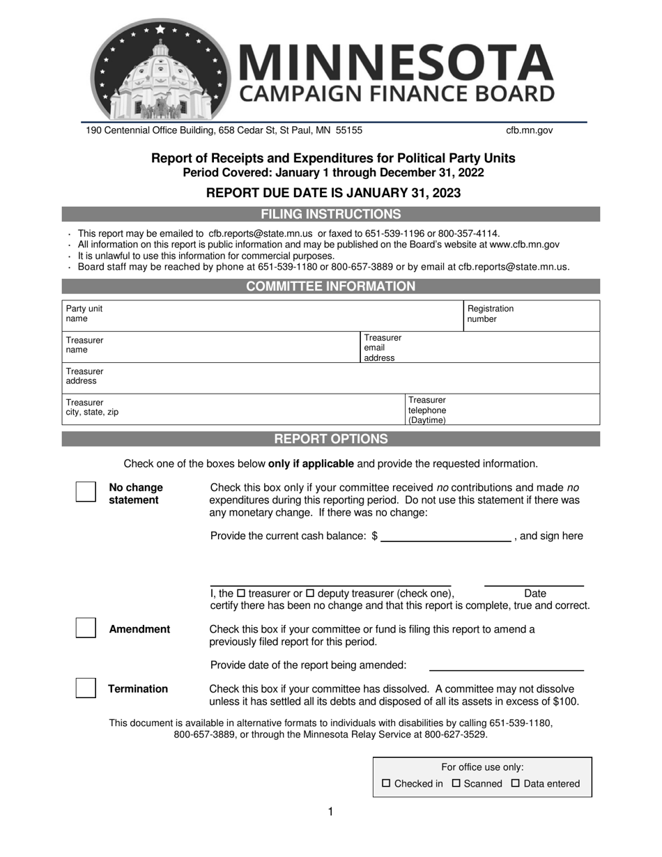 2022 Minnesota Report of Receipts and Expenditures for Political Party ...