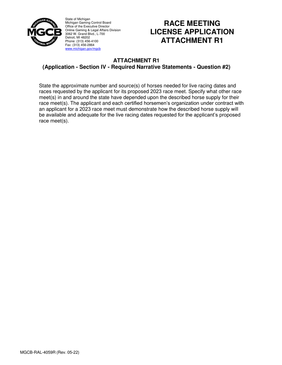 Form MGCB-RAL-4059 Attachment R1 Download Fillable PDF or Fill Online ...