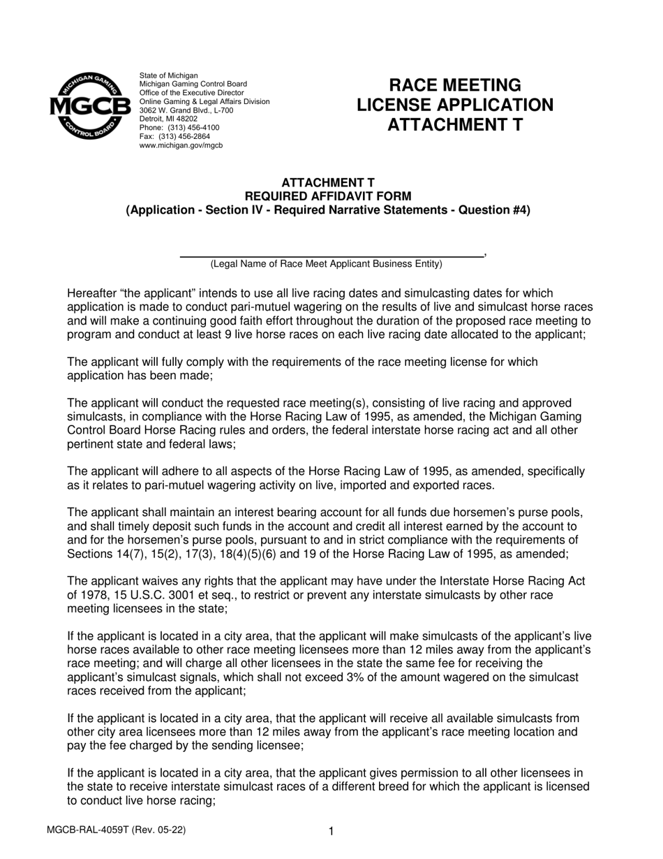 Form MGCB-RAL-4059 Attachment T - Fill Out, Sign Online and Download ...