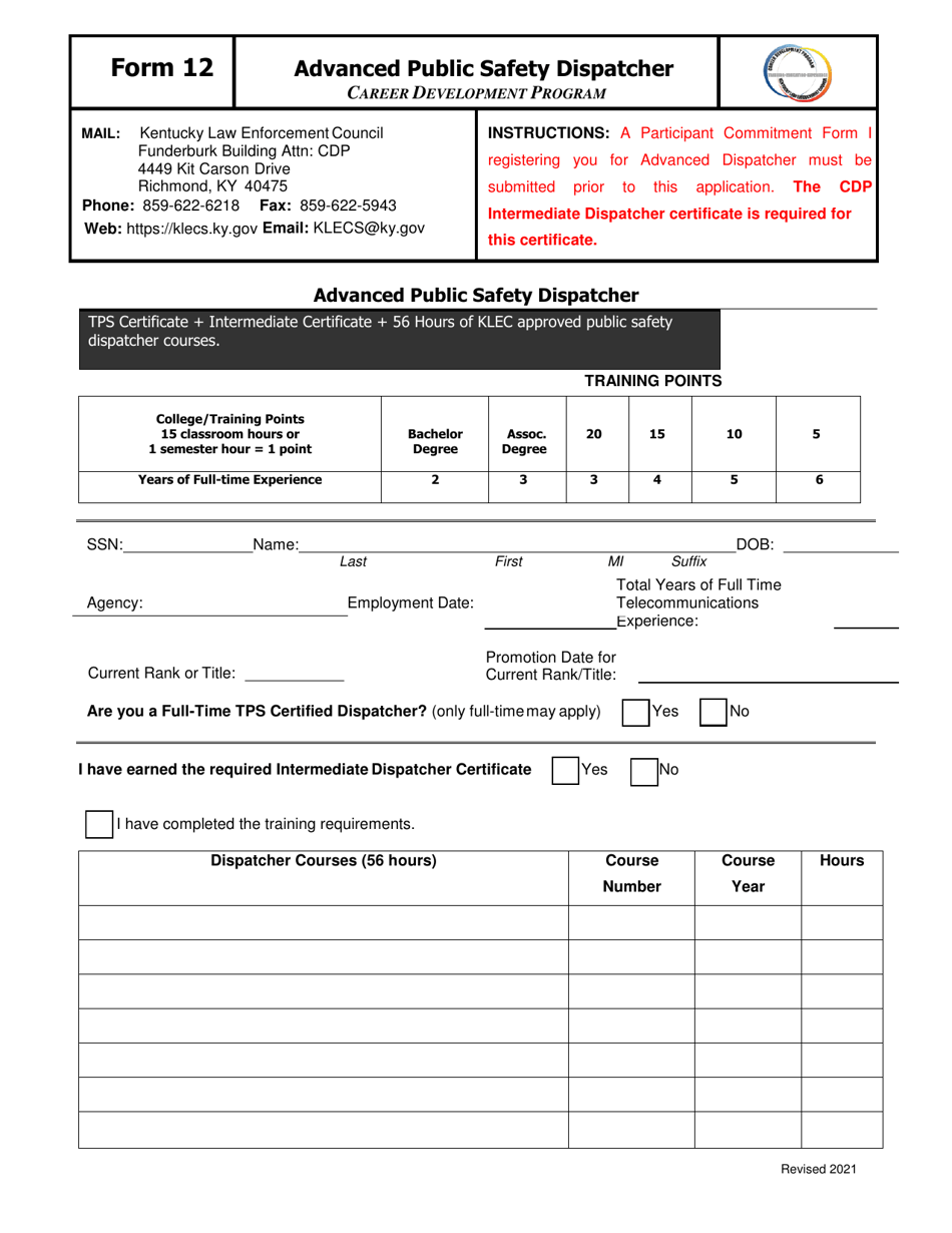 Form 12 Download Fillable PDF or Fill Online Advanced Public Safety ...