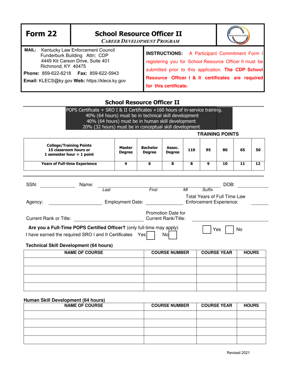 Form 22 Download Fillable PDF or Fill Online School Resource Officer Ii ...