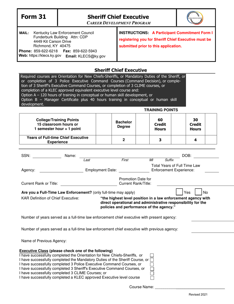 Form 31 Download Fillable PDF or Fill Online Sheriff Chief Executive ...