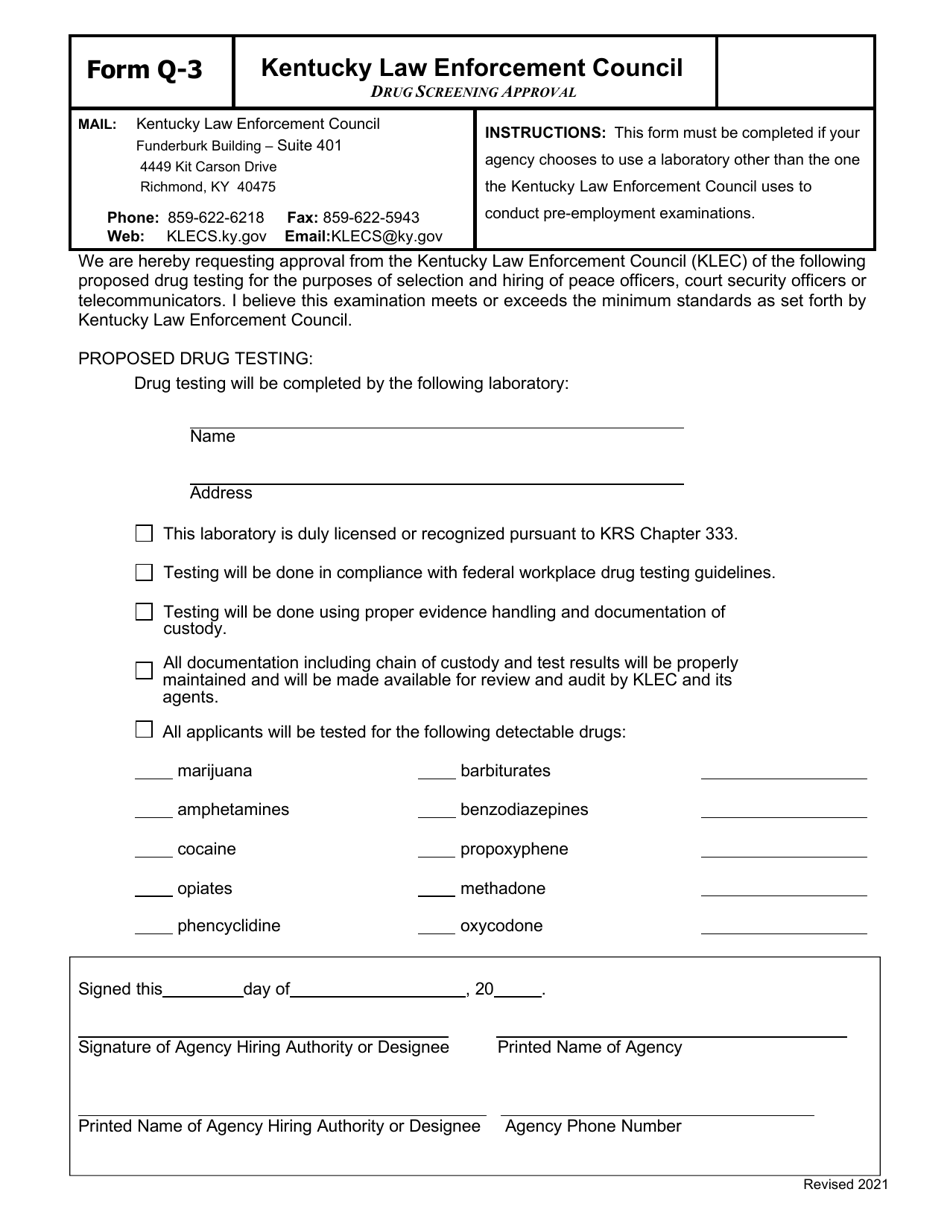 Form Q-3 Download Printable PDF or Fill Online Drug Screening Approval ...