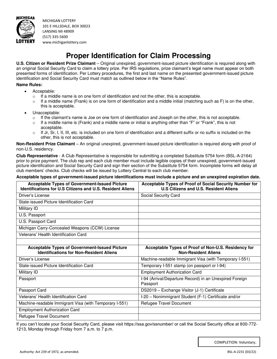 Form BSL-A-2231 - Fill Out, Sign Online and Download Printable PDF ...
