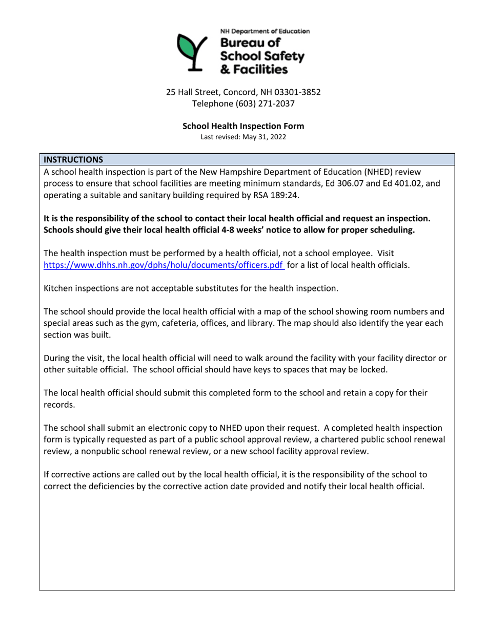 New Hampshire School Health Inspection Form - Fill Out, Sign Online and ...