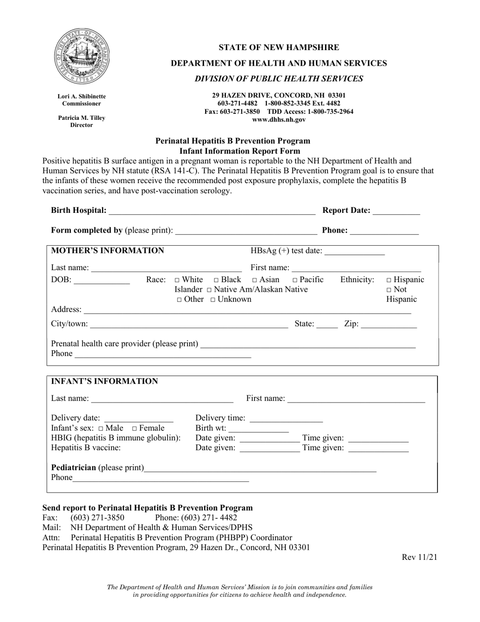 New Hampshire Infant Information Report Form - Perinatal Hepatitis B ...