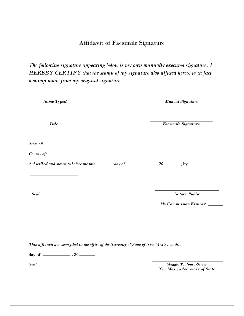 New Mexico Affidavit of Facsimile Signature - Fill Out, Sign Online and ...