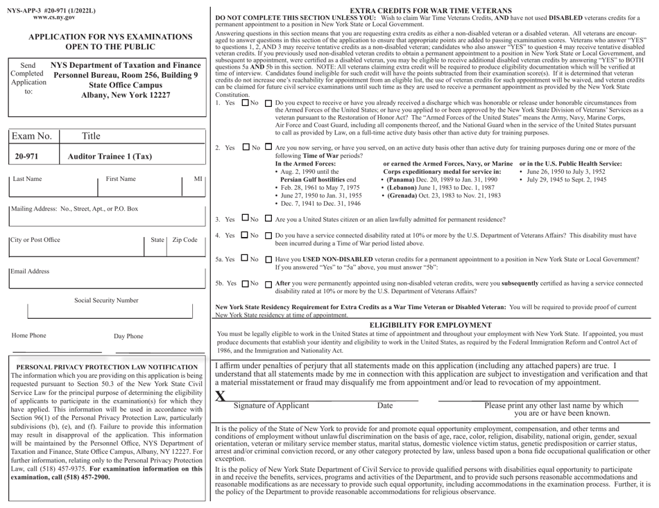 New York Application for NYS Examinations Open to the Public - Fill Out ...