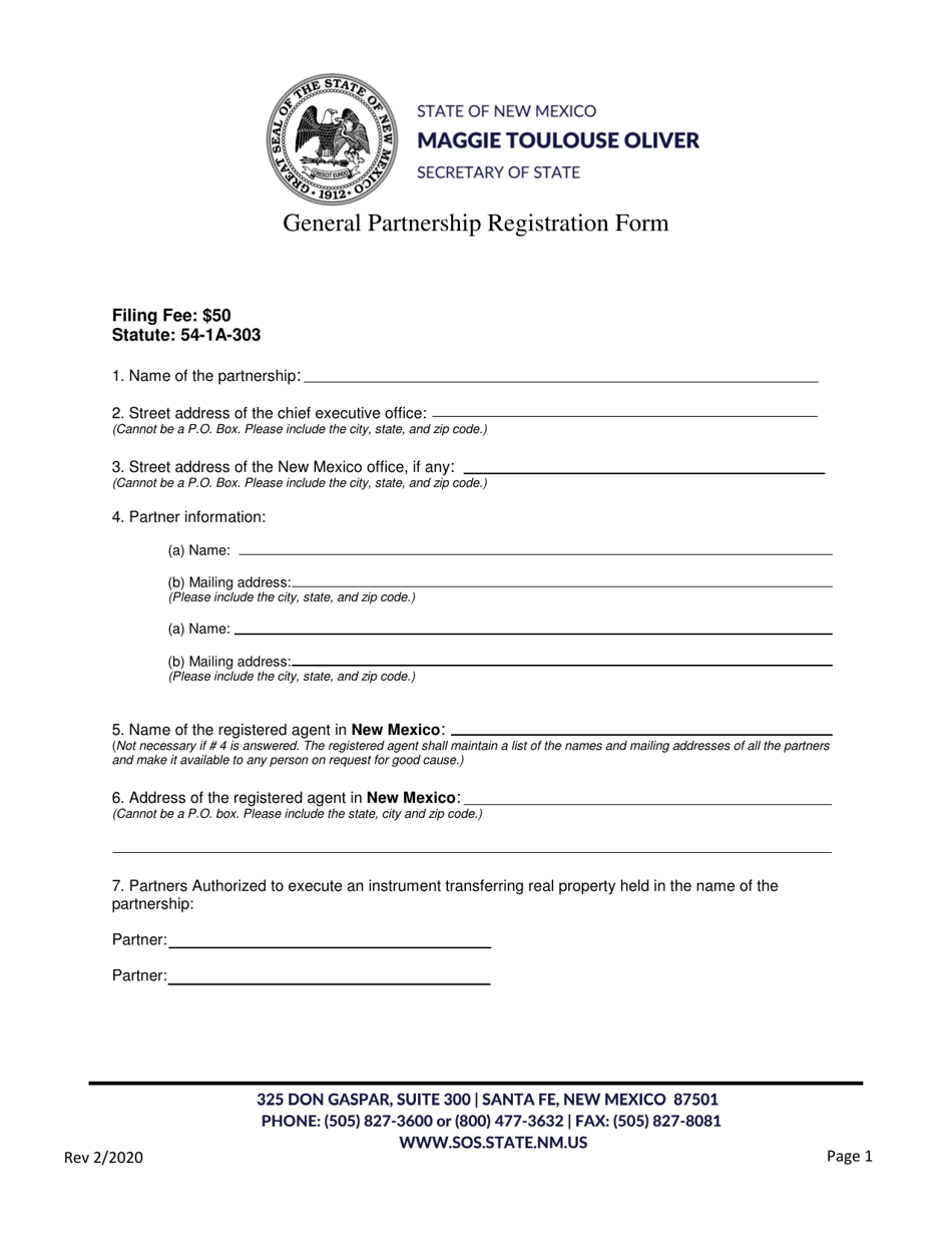 New Mexico General Partnership Registration Form - Fill Out, Sign ...