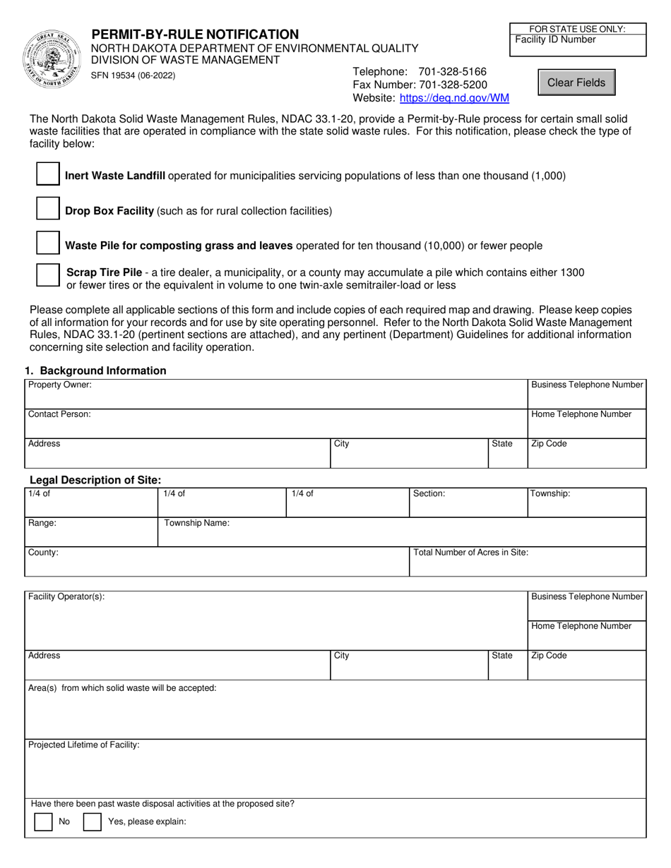 Form SFN19534 Download Fillable PDF or Fill Online Permit-By-Rule ...