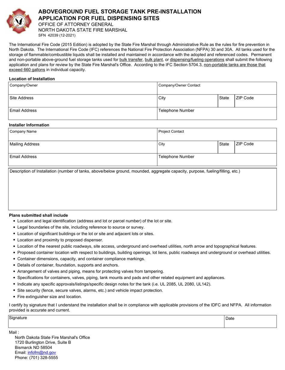 Form SFN42039 Download Fillable PDF or Fill Online Aboveground Fuel ...