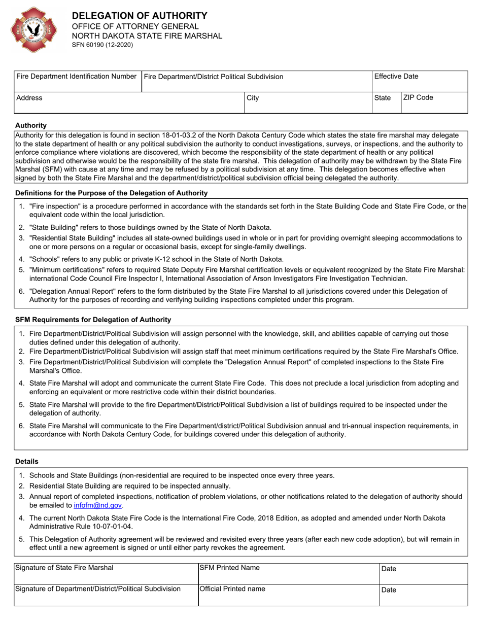 Form SFN60190 Download Fillable PDF or Fill Online Delegation of ...