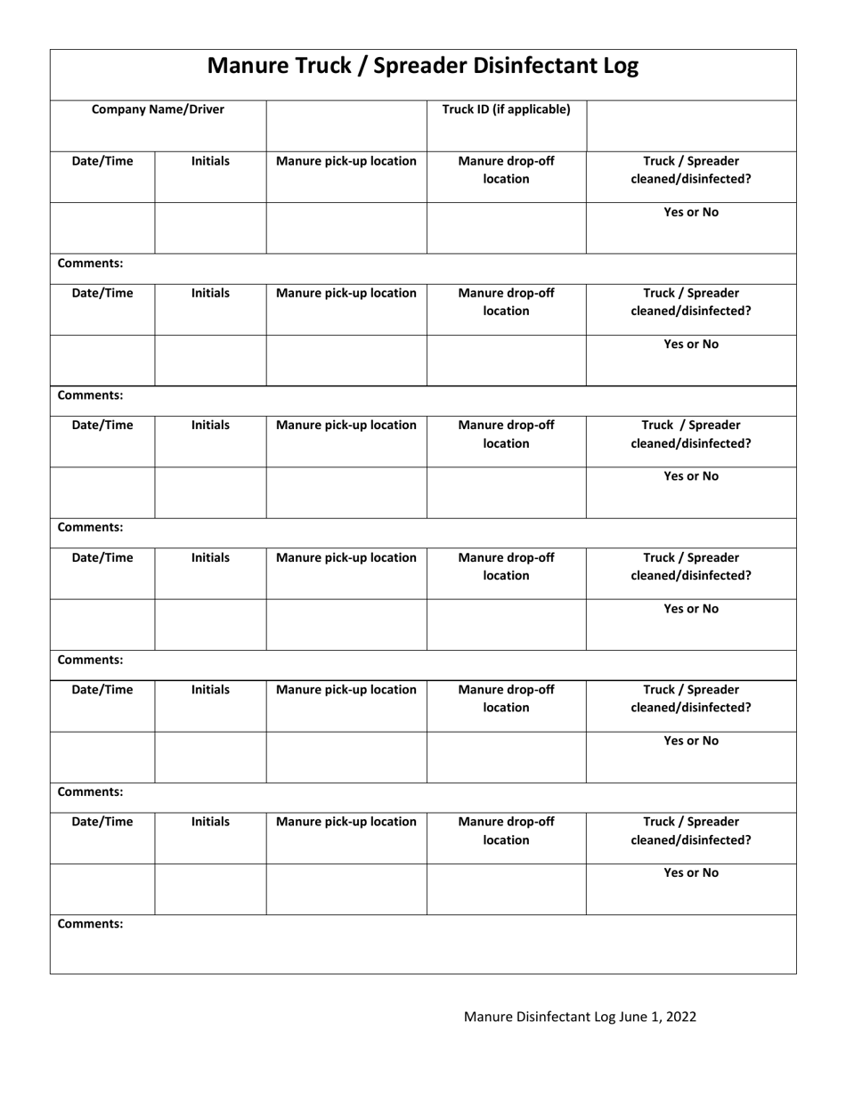 Pennsylvania Manure Truck/Spreader Disinfectant Log - Fill Out, Sign ...