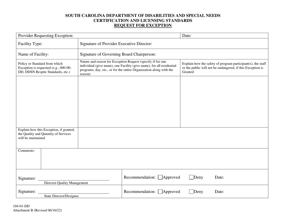 South Carolina Request for Exception - Fill Out, Sign Online and ...