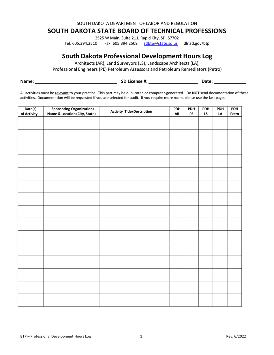 South Dakota South Dakota Professional Development Hours Log - Fill Out ...