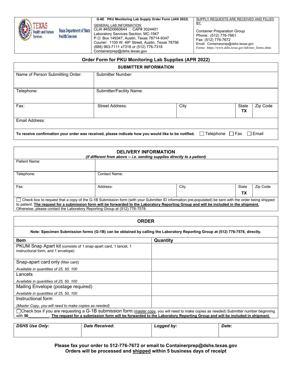 Form G-6E - Fill Out, Sign Online and Download Printable PDF, Texas ...