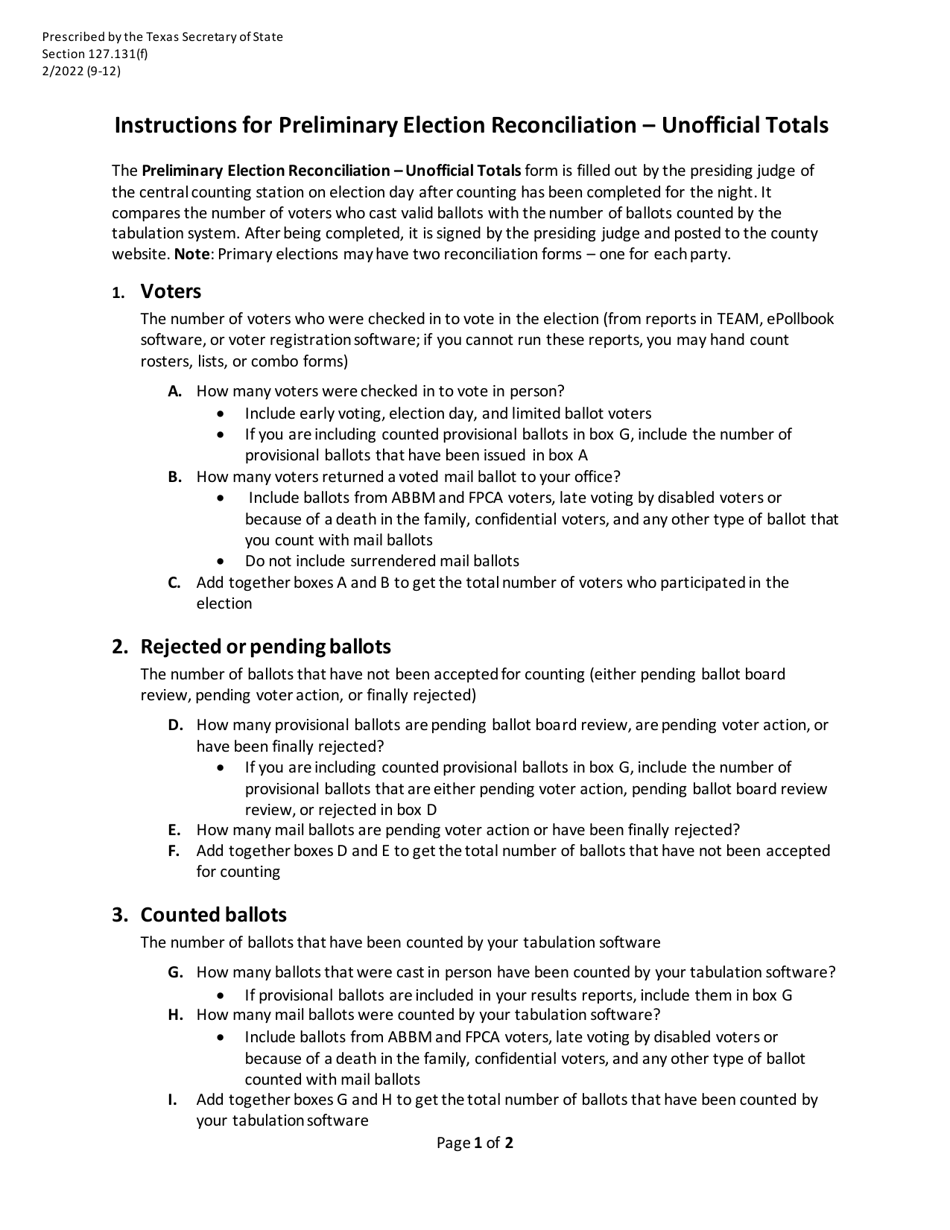Download Instructions for Form 9-12 Preliminary Election Reconciliation ...