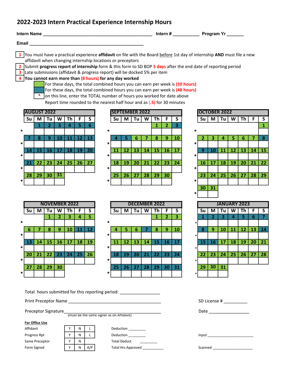 2023 South Dakota Intern Practical Experience Internship Hours - Fill ...