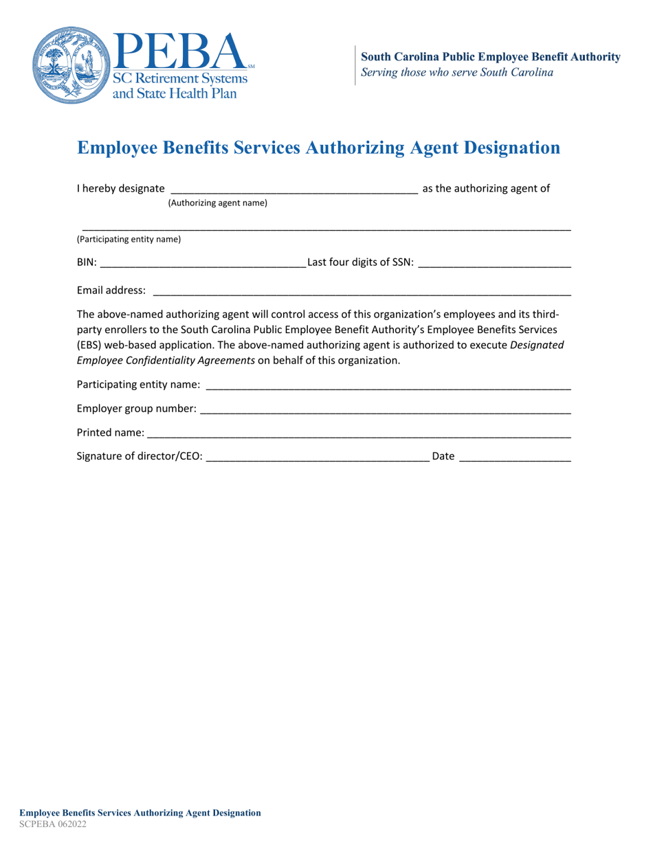 South Carolina Employee Benefits Services Authorizing Agent Designation ...