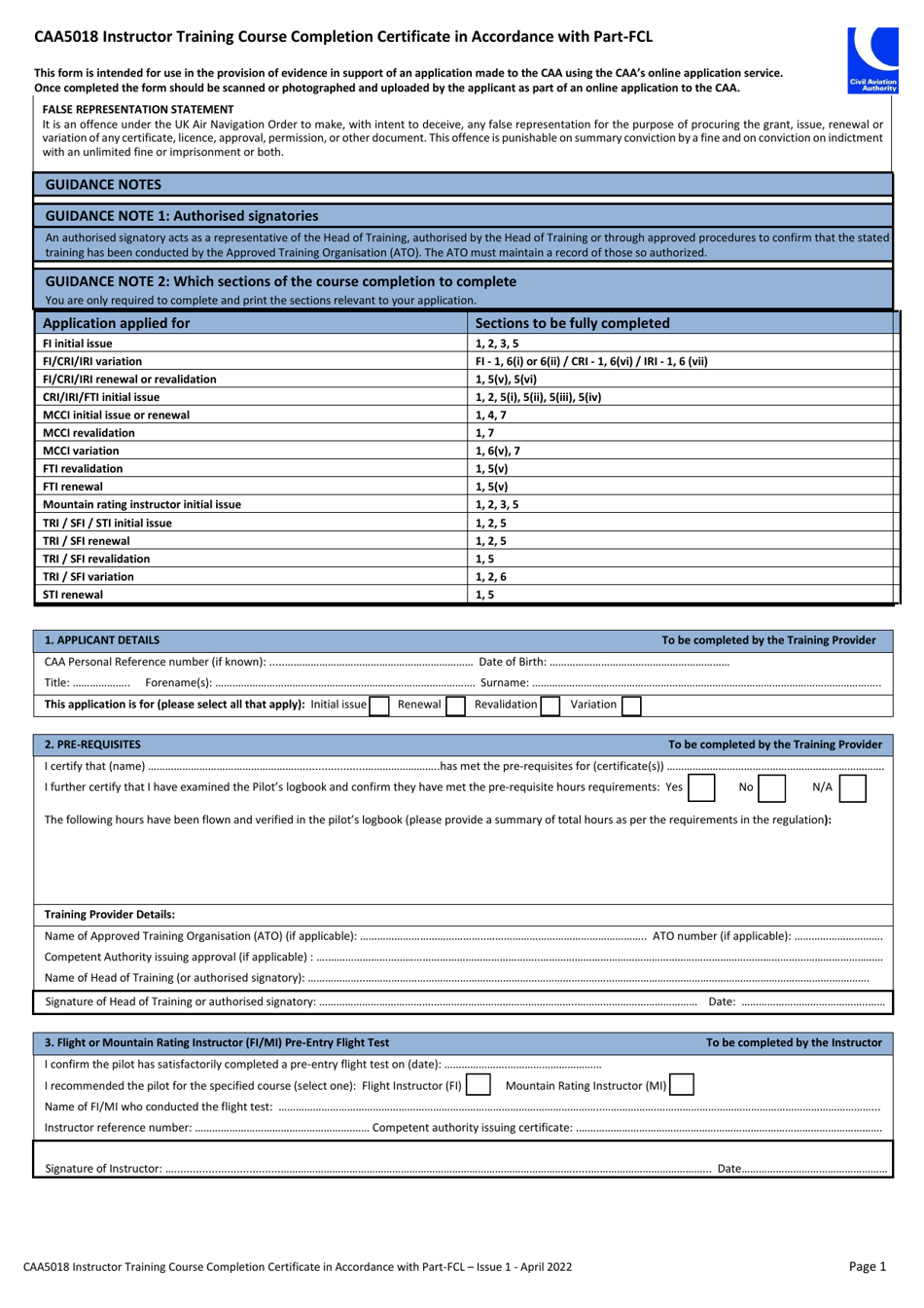 Form CAA5018 - Fill Out, Sign Online and Download Fillable PDF, United ...