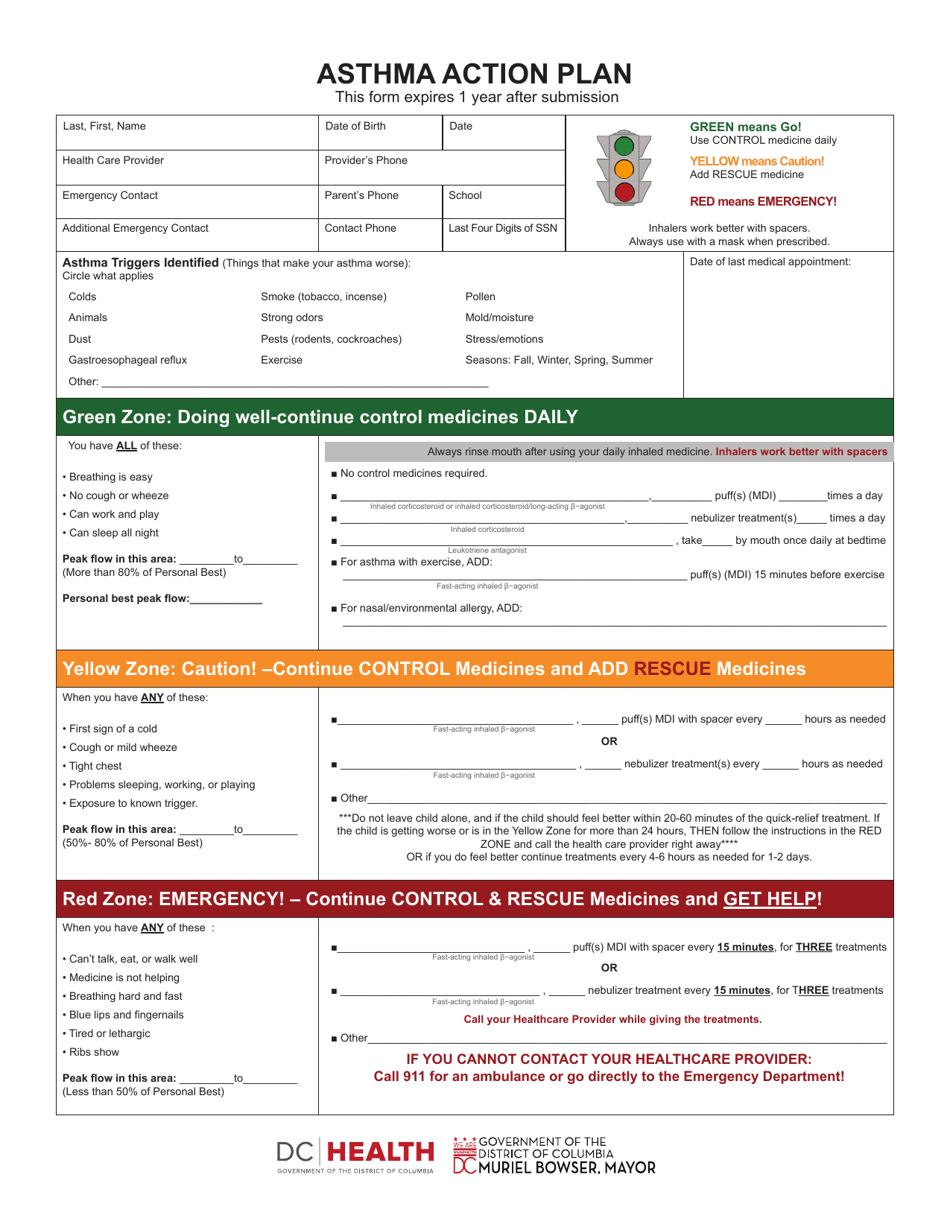 Washington, D.C. Asthma Action Plan - Fill Out, Sign Online and ...
