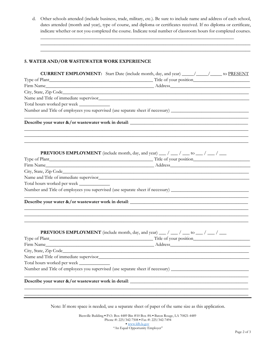 Louisiana Application for Operator Certification Exams Download ... Louisiana Application for Operator Certification Exams Download ...