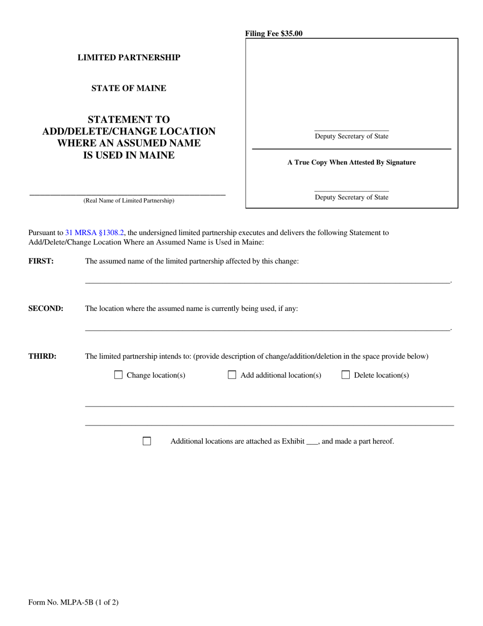 Form MLPA-5B Download Fillable PDF or Fill Online Limited Partnership ...
