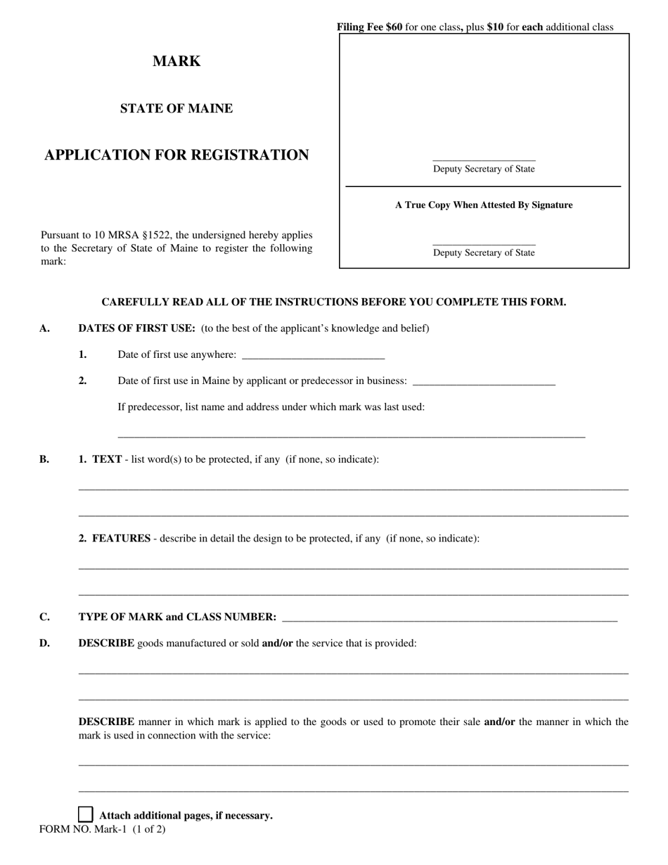 Form MARK-1 Download Fillable PDF or Fill Online Application for ...