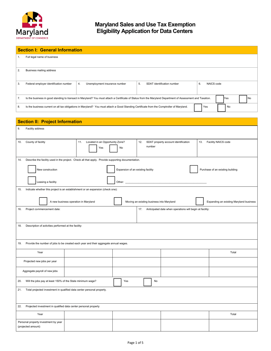 Maryland Maryland Sales And Use Tax Exemption Eligibility Application